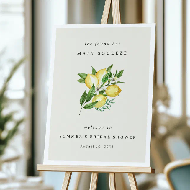 Main Squeeze Lemon Bridal Shower Welcome Sign | Zazzle