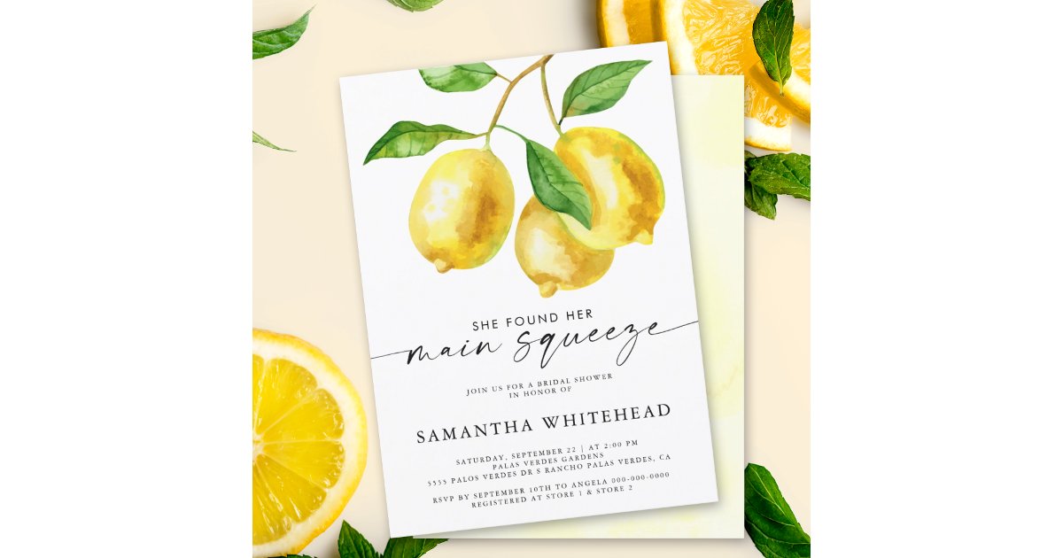 Main Squeeze Lemon Citrus Bridal Shower Invitation | Zazzle