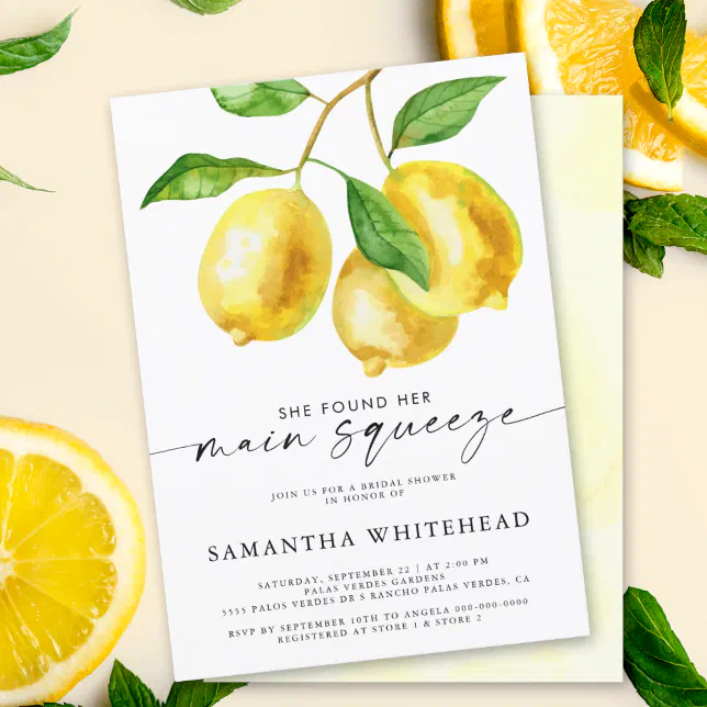 Main Squeeze Lemon Citrus Bridal Shower Invitation | Zazzle