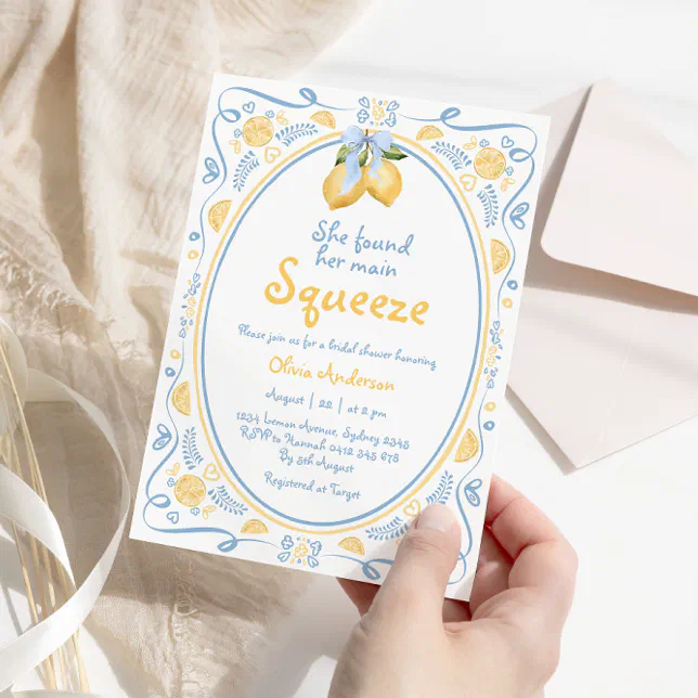 Main Squeeze Lemon Floral Bridal Shower Invitation | Zazzle