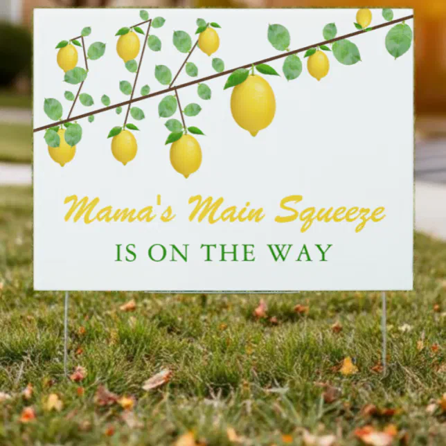 Main Squeeze Lemon Gender Neutral Baby Shower Sign | Zazzle