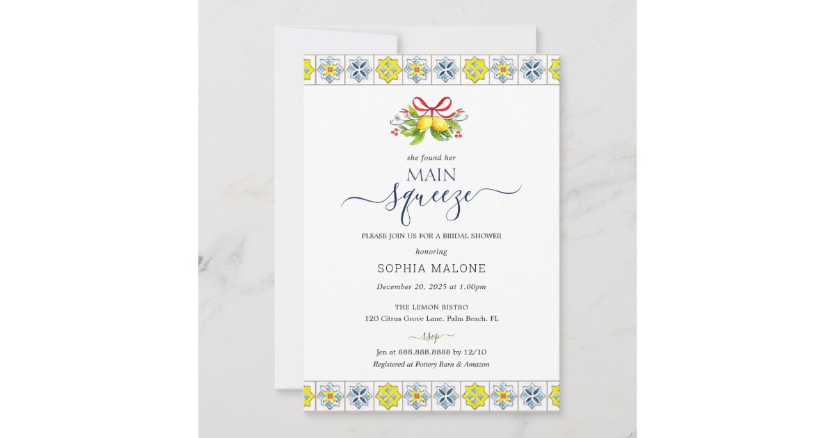 Main squeeze Lemon Mosaic Tiles Bridal Shower Invitation | Zazzle