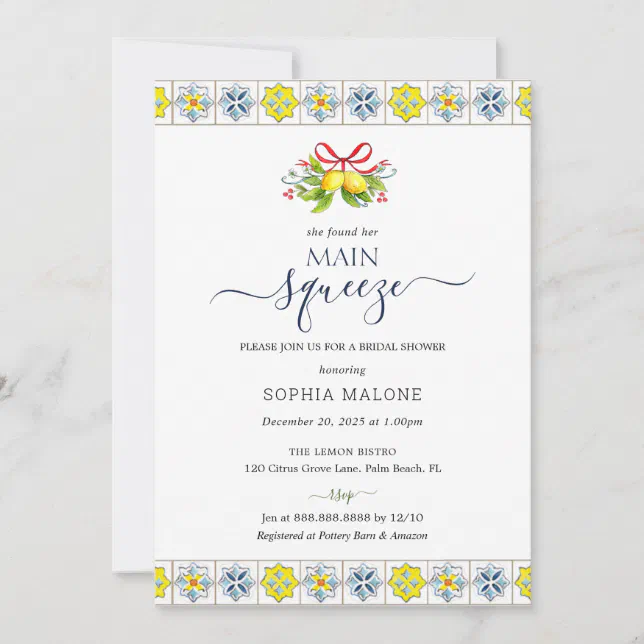 Main squeeze Lemon Mosaic Tiles Bridal Shower Invitation | Zazzle