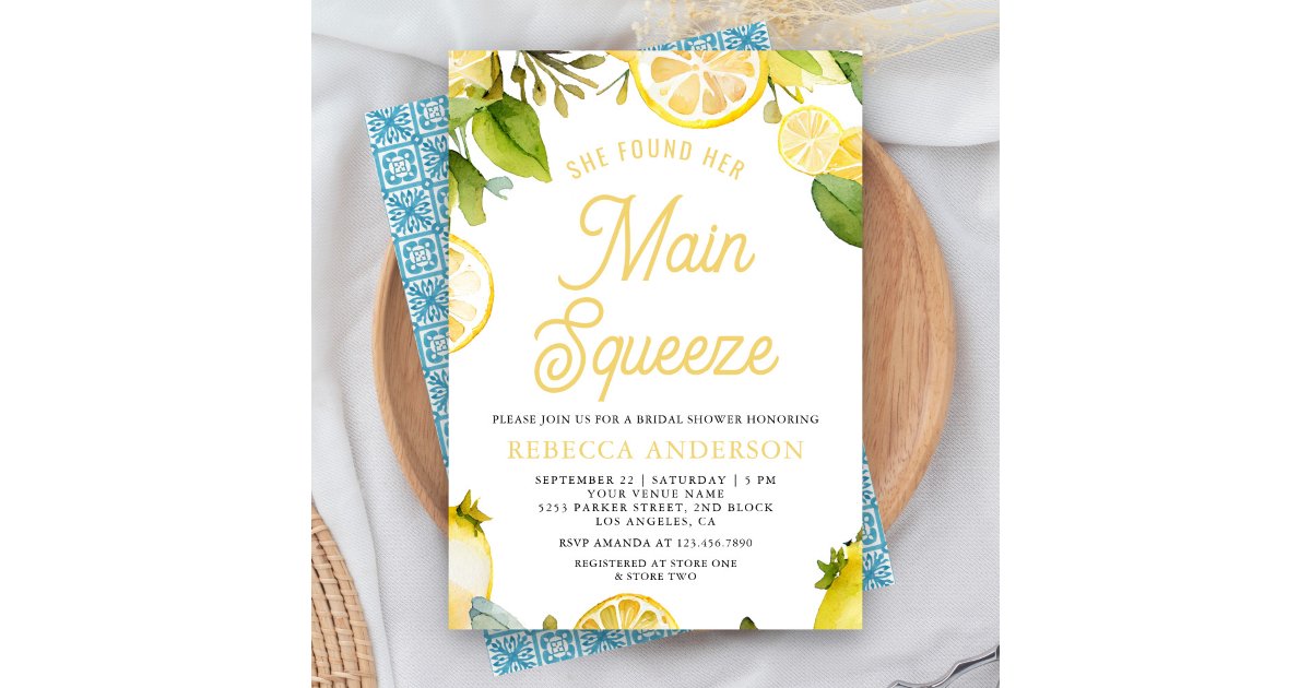 Main Squeeze Lemon Orchard Citrus Bridal Shower Invitation | Zazzle