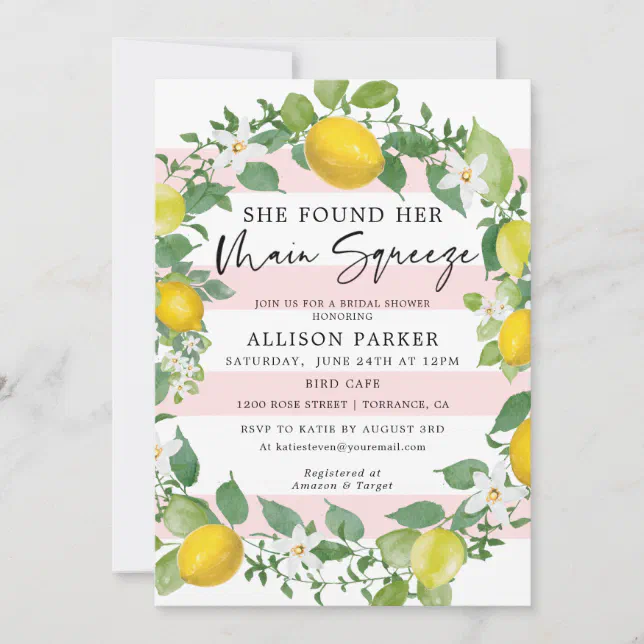 Main Squeeze Lemon Theme Bridal Shower Invitation | Zazzle