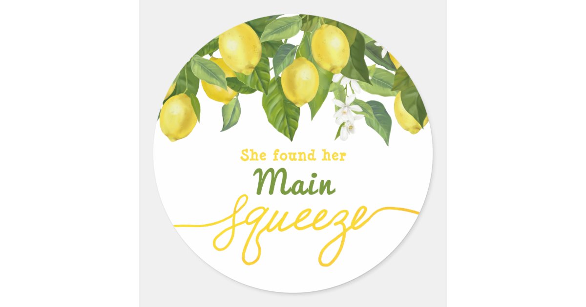 Main Squeeze Lemon Theme Wedding Bridal Shower Classic Round Sticker ...