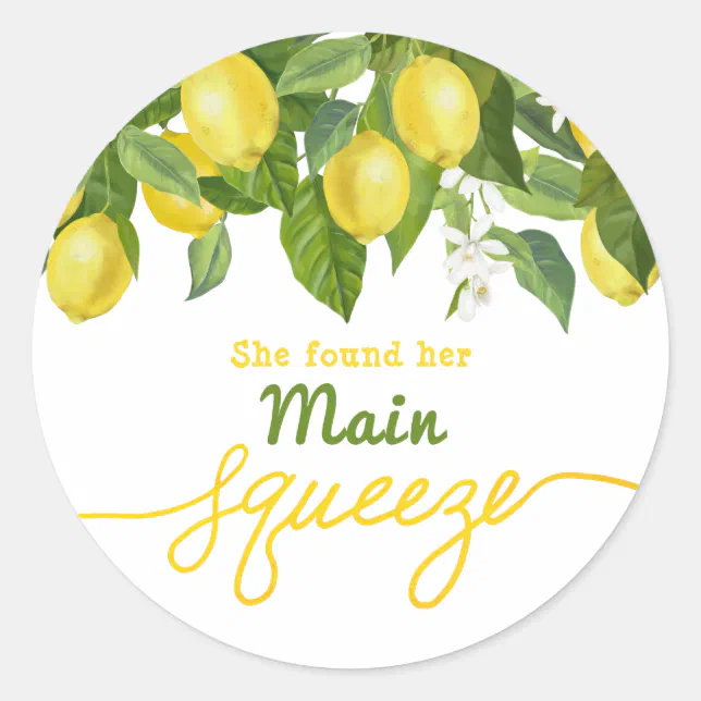 Main Squeeze Lemon Theme Wedding Bridal Shower Classic Round Sticker ...