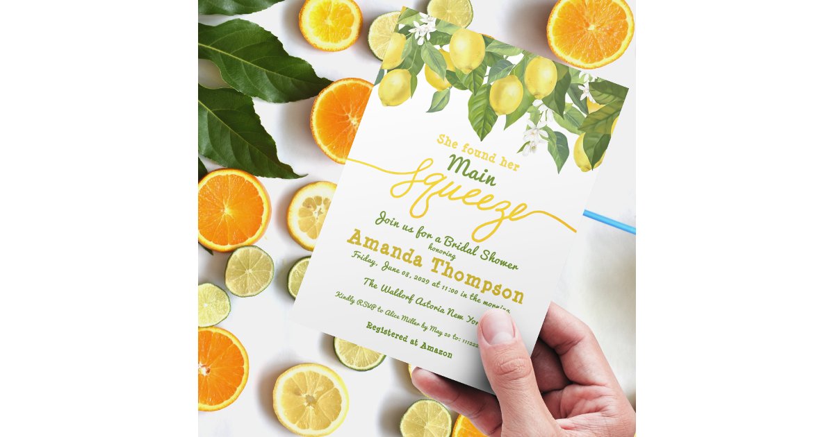 Main Squeeze Lemon Theme Wedding Bridal Shower Invitation | Zazzle