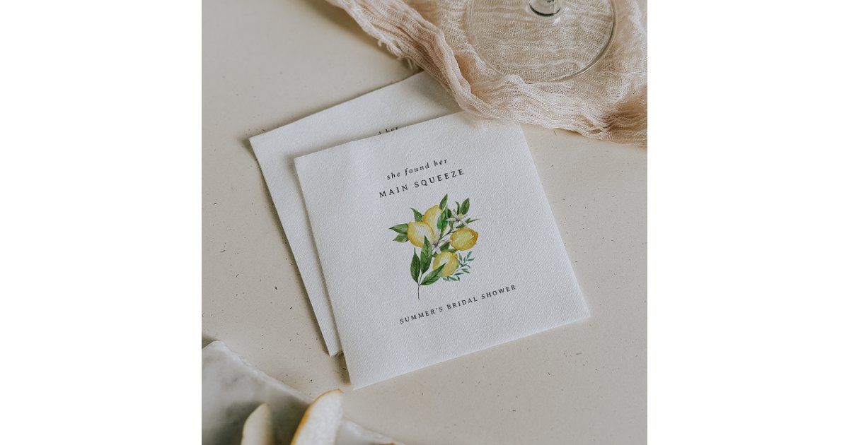Main Squeeze Lemon Themed Bridal Shower Napkins | Zazzle