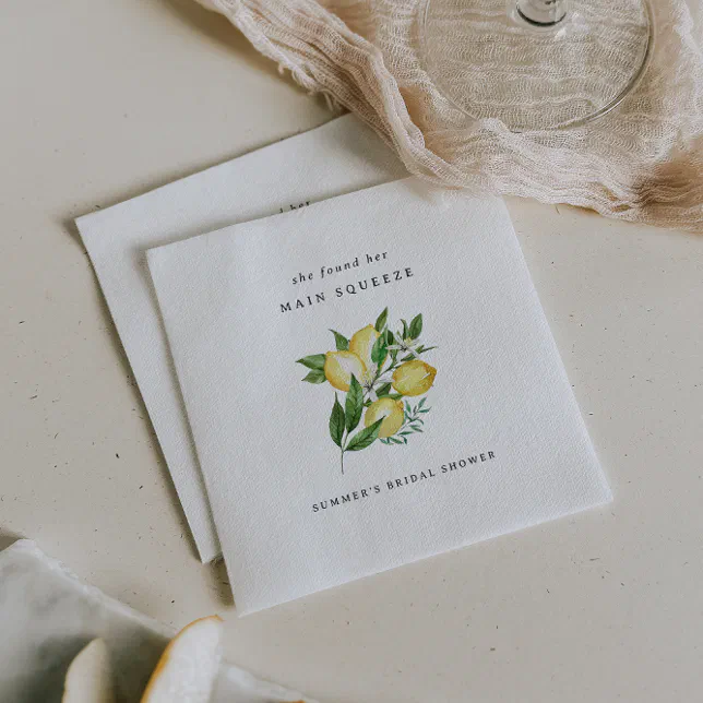 Main Squeeze Lemon Themed Bridal Shower Napkins | Zazzle