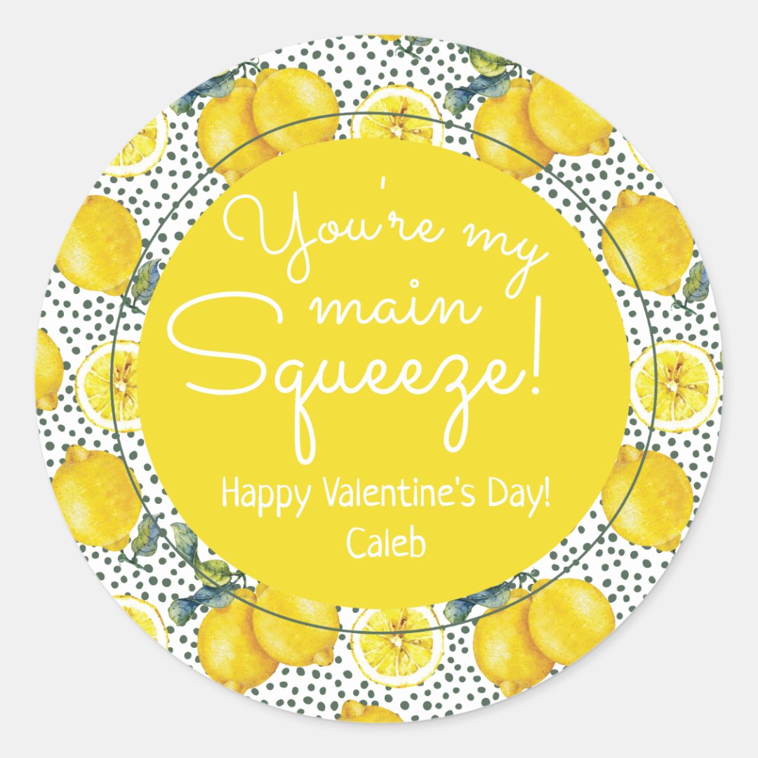 Main Squeeze Lemon Valentine Sticker | Zazzle