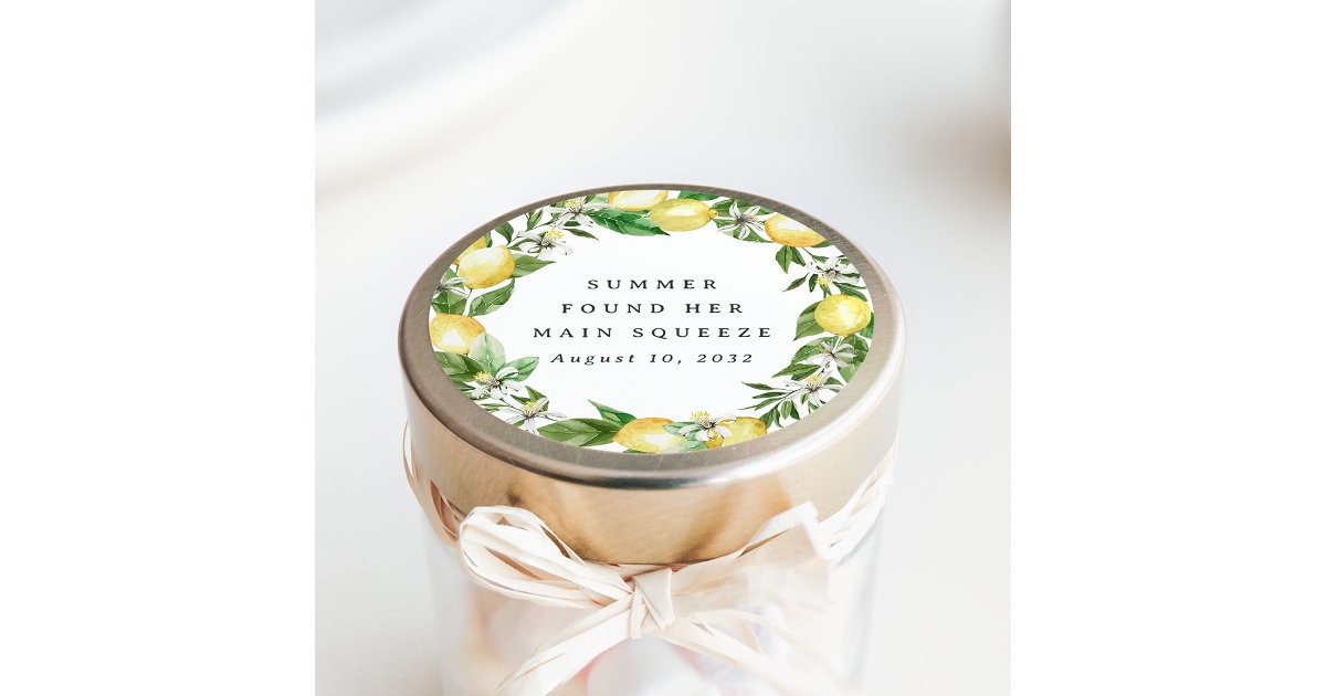 Main Squeeze Lemon Wreath Bridal Shower Favor Classic Round Sticker ...