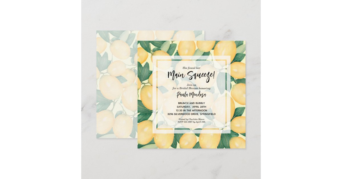 Main Squeeze Lemons Bridal Shower Invitation | Zazzle