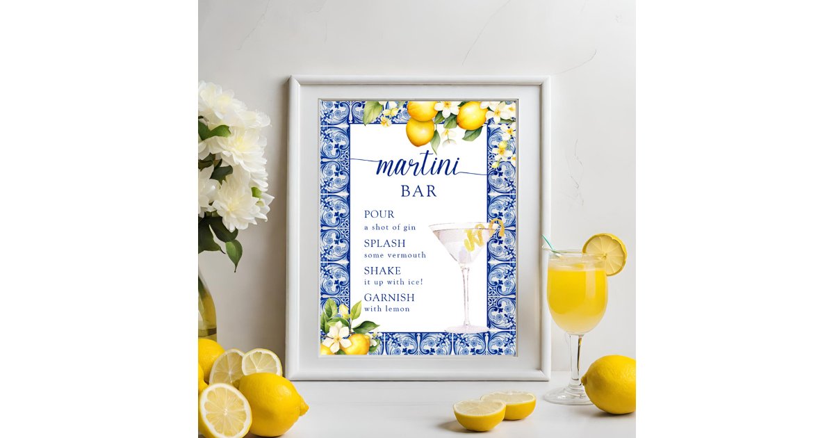 Main Squeeze Lemons Bridal Shower Martini Bar Poster | Zazzle