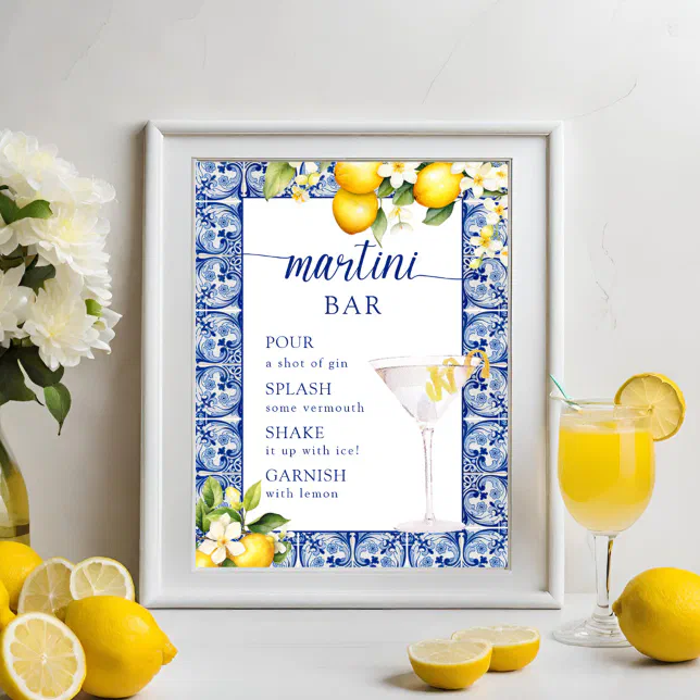 Main Squeeze Lemons Bridal Shower Martini Bar Poster | Zazzle