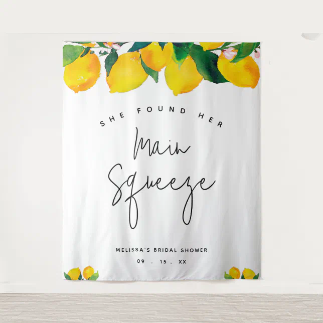Main Squeeze Lemons Bridal Shower Photo Backdrop | Zazzle