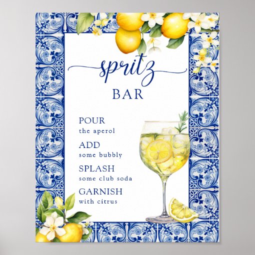 Main Squeeze Lemons Bridal Shower Spritz Bar Poster | Zazzle