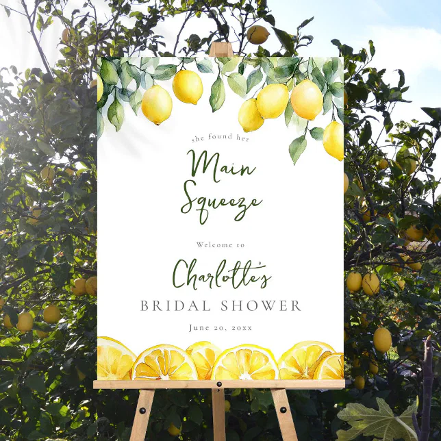 Main Squeeze Lemons Bridal Shower Welcome Sign | Zazzle