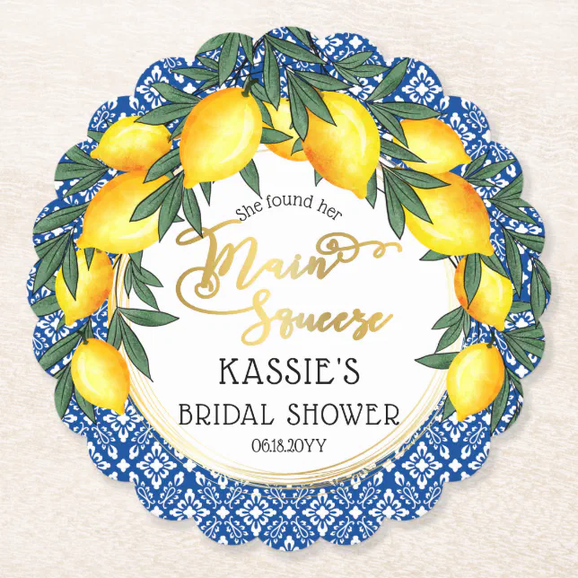 Main Squeeze Lemons Tropical Bridal Shower Paper Coaster | Zazzle