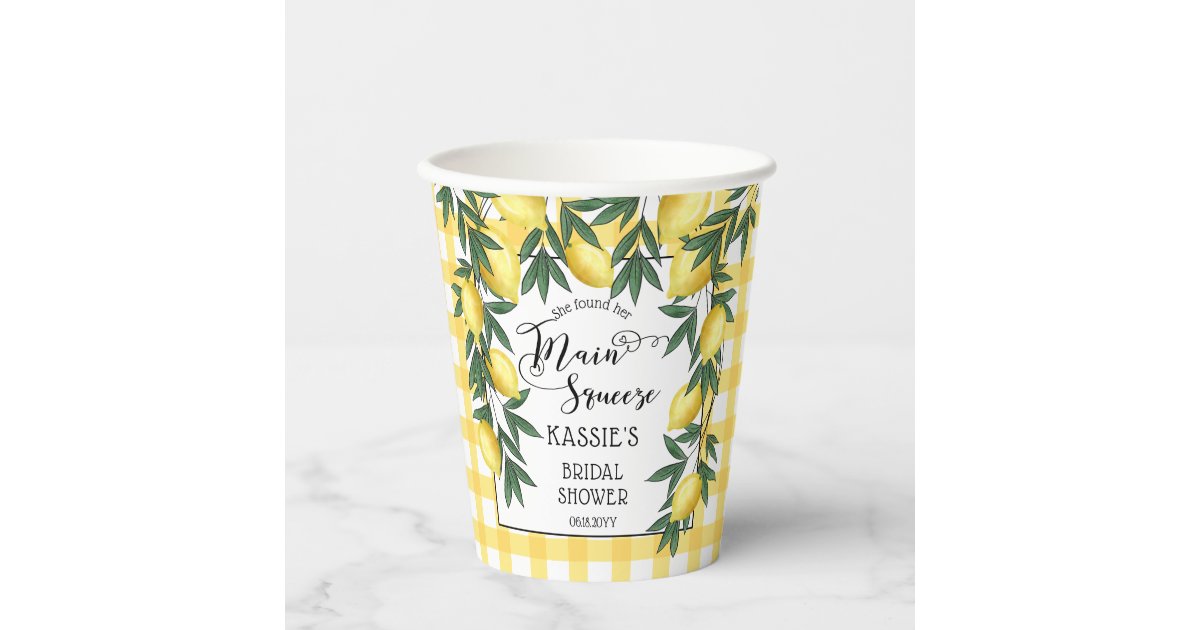 Main Squeeze Lemons Tropical Bridal Shower Paper Cups | Zazzle