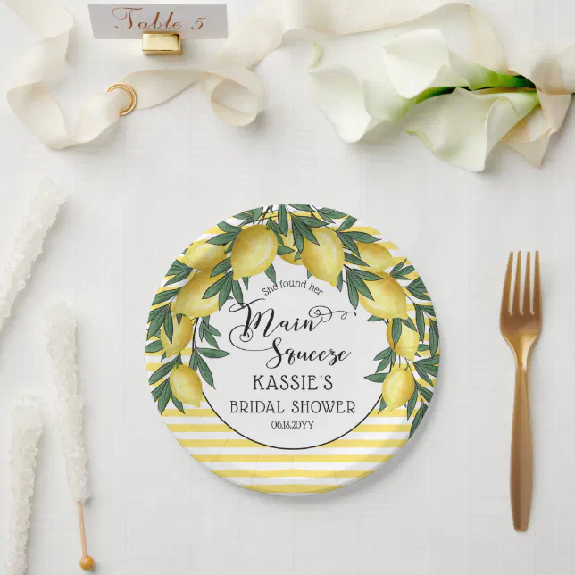 Main Squeeze Lemons Tropical Bridal Shower Paper Paper Plates | Zazzle