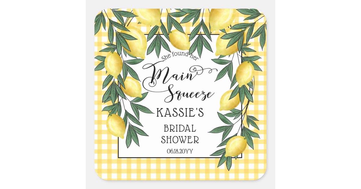 Main Squeeze Lemons Tropical Bridal Shower Square Sticker | Zazzle