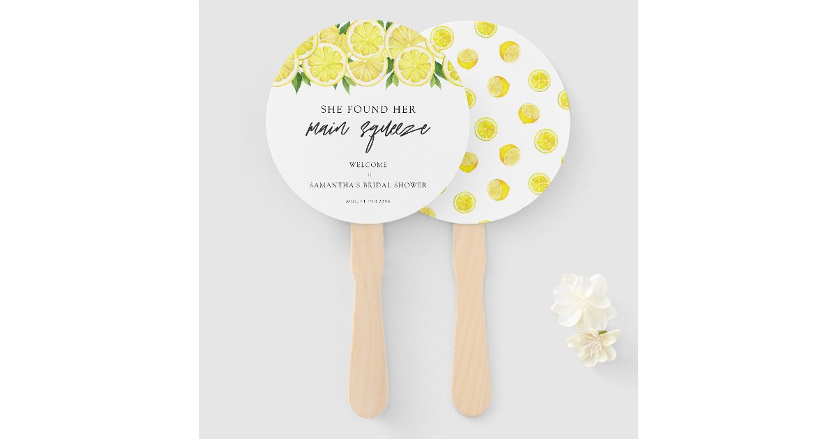 Main Squeeze Modern Simple Lemon Bridal Shower Hand Fan | Zazzle