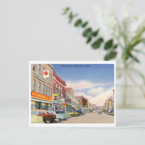 Main St. Waterville, Maine Vintage Postcard | Zazzle