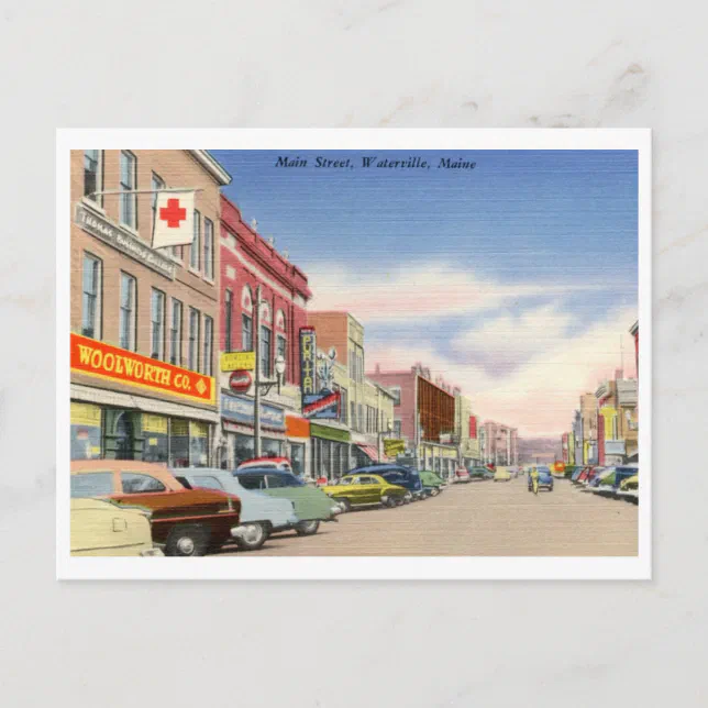 Main St. Waterville, Maine Vintage Postcard | Zazzle