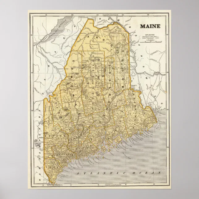 Maine Atlas Map Poster | Zazzle