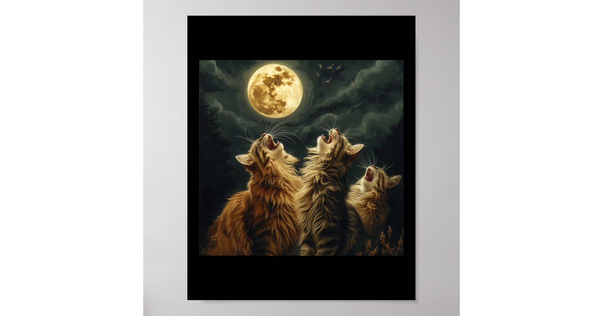 Maine Coon Howl At Moon Cat Lover Poster | Zazzle