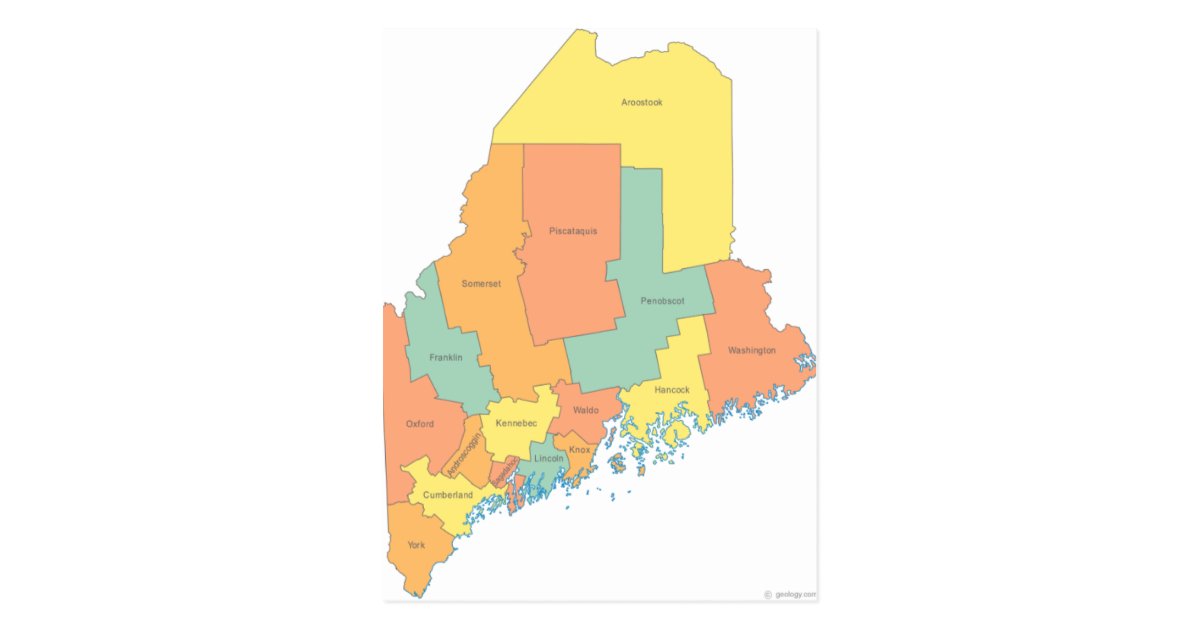 Maine County Map Postcard | Zazzle.com