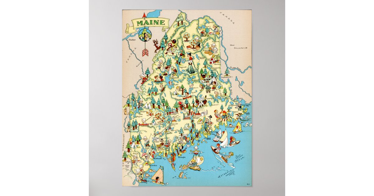 Maine Funny Vintage Map Poster | Zazzle