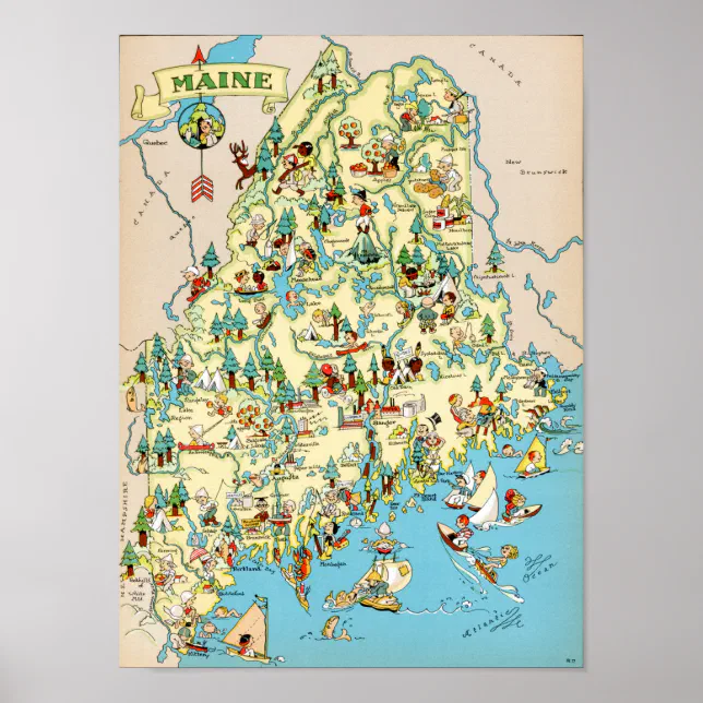 Maine Funny Vintage Map Poster | Zazzle
