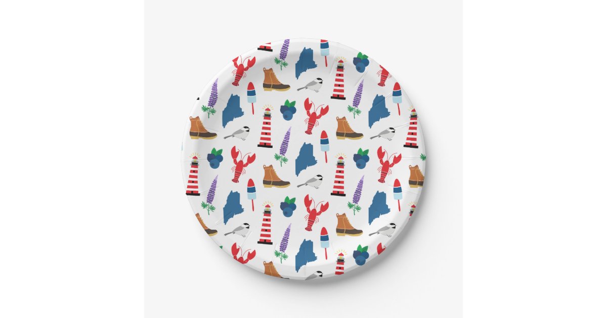 Maine Icons Paper Plates | Zazzle