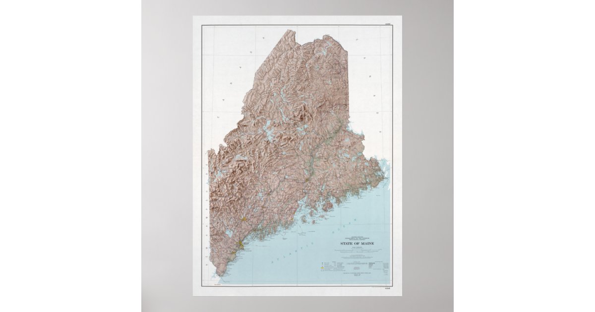 Maine Relief Map (1977) The Pine Tree State Poster | Zazzle
