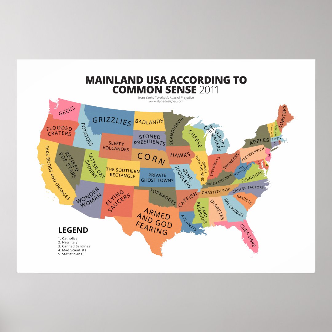 Mainland USA According to Common Sense Poster | Zazzle