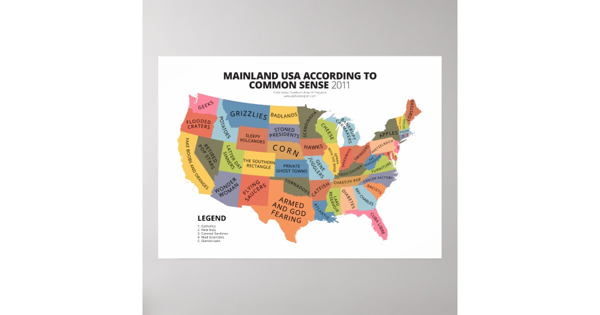 Mainland USA According to Common Sense Poster | Zazzle.com