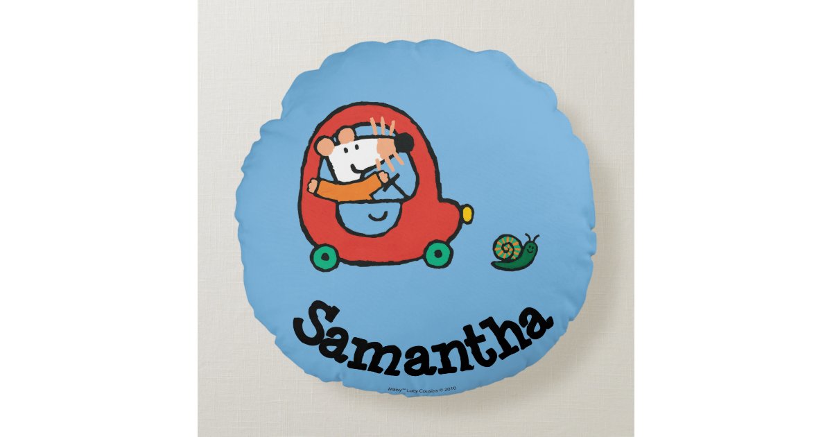 Maisy Drives a Cute Red Car Round Pillow | Zazzle