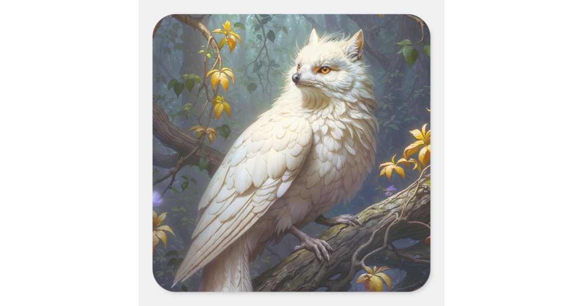 Majestic Cat-Bird Hybrid With Flowers and Bird Square Sticker | Zazzle
