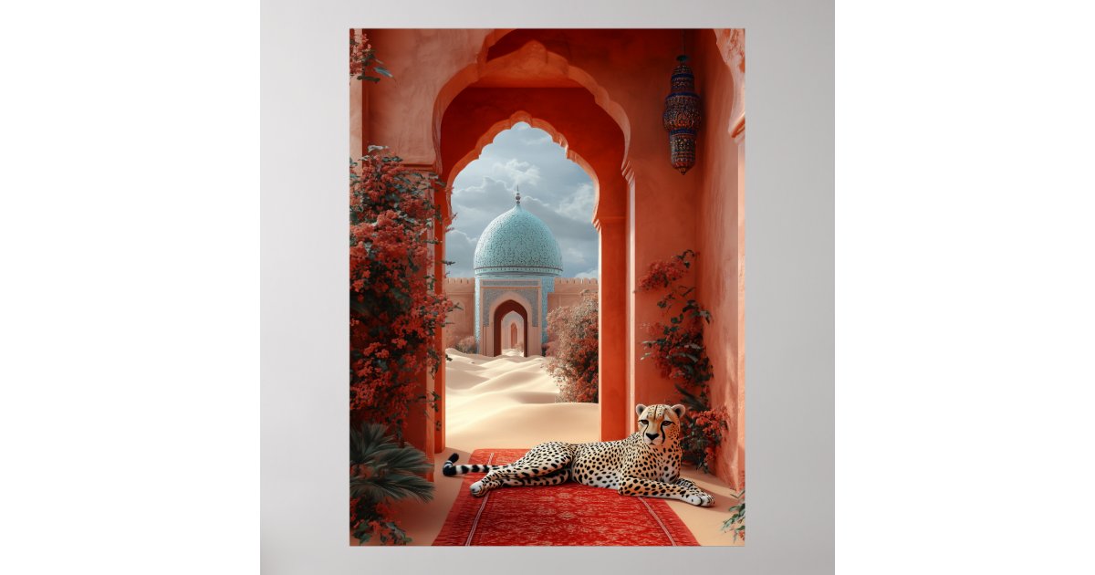 Majestic Cheetah in a Moroccan Desert Palace Poster | Zazzle