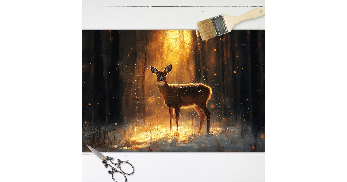 Majestic Deer in a Winter Forest Decoupage Tissue Paper | Zazzle