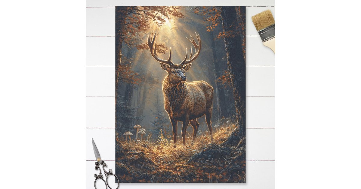 Majestic Deer Stag in the Forest Decoupage Tissue Paper | Zazzle