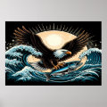 Majestic Eagle Soaring Over Ocean Wave With Fish Poster | Zazzle