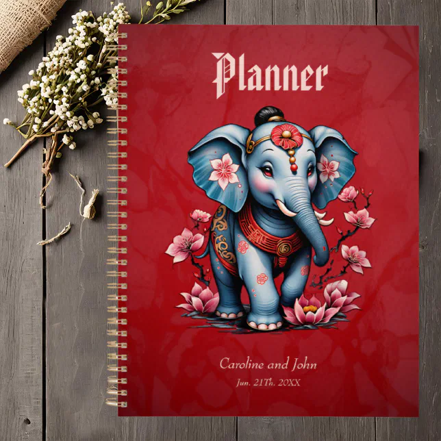 Majestic elephant in traditional Japanese style. Planner | Zazzle