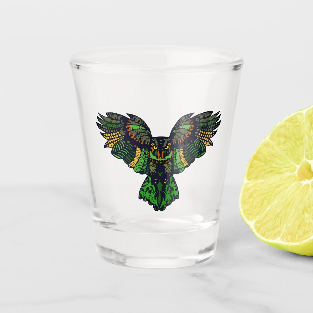 Majestic Emerald Owl Shot Glass | Zazzle