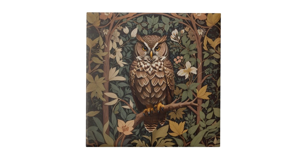 Majestic Great Horned Owl Forest Ceramic Tile | Zazzle