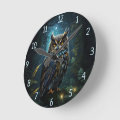 Majestic Great Horned Owl Glowing Night Scene Round Clock | Zazzle
