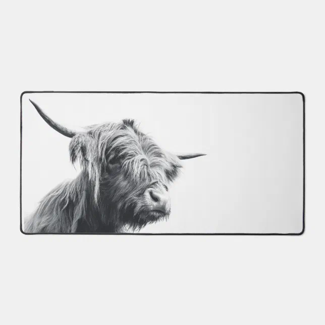 Majestic Highland cow black and white Desk Mat | Zazzle