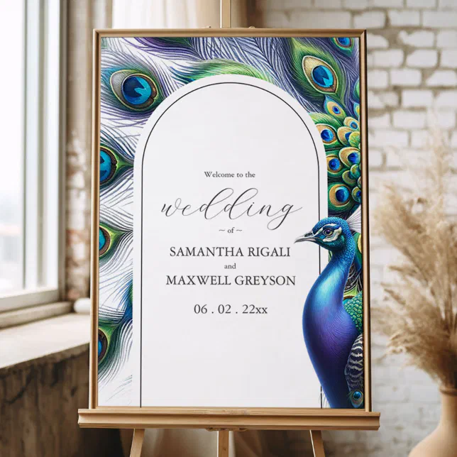 Majestic Peacock Wedding Welcome Signs | Zazzle